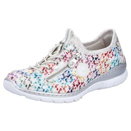 Slip-On Sneaker Rieker, Damen, Gr. 38, bunt (wei&szlig; multi), Textil, bedruckt, Schuhe Slip-On Sneaker, Schlupfschuh, Freizeitsneaker, Halbschuh mit MemoSoft-Ausstattung