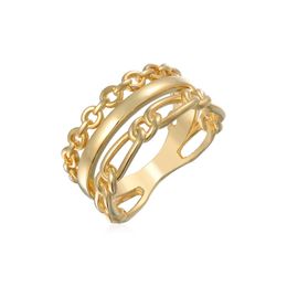 Silberring Elli "Ring Glieder Bandring 3-reihig Goldfarben" Gr. 58, gold, Fingerringe, Damen, 58, Messing, Silberring