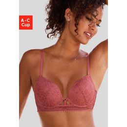 Push-up-BH Lascana, Damen, Gr. 70, Cup A, braun (kastanie), Spitze, Obermaterial: 60% Polyamid, 33% Polyester, 7% Elasthan, BHs Push-up-BH, mit B&uuml;gel aus floraler Jacquardspitze, sexy Dessous
