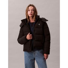Steppjacke Calvin Klein Jeans "MATTE MONOLOGO MW SHORT PUFFER", Damen, Gr. L (42), schwarz, Web, Obermaterial: 100% Polyester, unifarben, regular fit normal, Rundhals, eingesetzt gerader Abschluss, Jacken Steppjacke, Mit Rundhalsausschnitt, regular fit