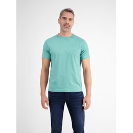 Rundhalsshirt Lerros, Herren, Gr. L, blau (fjord blau), Single Jersey, Obermaterial: 100% Baumwolle, unifarben, regular fit taillenbedeckt, Rundhals, Shirts Rundhalsshirt, mit Logo Stickerei