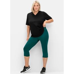 Caprileggings sheego, Damen, Gr. 48, Normalgr&ouml;&szlig;en, blau (petrol), 90% Polyester, 10% Elasthan, unifarben, Hosen Caprileggings