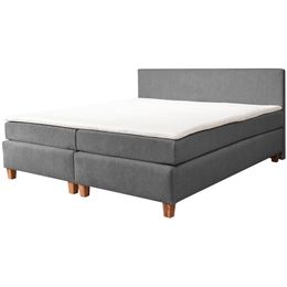 Boxspringbett Alina, grau (dunkelgrau tcm 89), B:161cm L:206cm, Struktur fein TCM (100% Polyester), Komplettbetten, Boxspringbett, inklusive Matratze und Topper, in diversen Ausf&uuml;hrungen