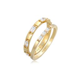 Ring-Set Elli "Ring Zirkonia Rechteck Bandring 2er Set 925 Silber" Gr. 56, gold, Fingerringe, Damen, 56,mit Stein, Silber 925 (Sterlingsilber), 2mm, Ring-Set