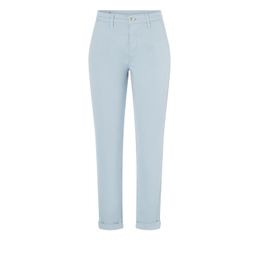 Chinohose MAC "CHINO turn up", Damen, Gr. 34, N-Gr, blau (ice blau ppt), Web, Obermaterial: 97% Baumwolle, 3% Elasthan, unifarben, slim fit kn&ouml;chelfrei, Hosen Chinohose, mit dezentem Glanz, elegant und sportiv zugleich