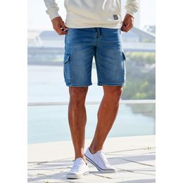 Shorts John Devin "Bermuda, kurze Jogger Pants", Herren, Gr. S (44/46), N-Gr, blau (blau, denim), Jeans, Obermaterial: 65% Baumwolle, 33% Polyester, 2% Elasthan, Destroyed-Effekte, regular fit kurz, Hosen Shorts, mit Cargotaschen, knielang, elastische Schlupf-Bermuda