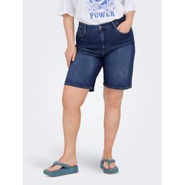 Jeansshorts Only CARMAKOMA "CARSONNY HW WIDE DNM SHORTS NAS843 NOOS", Damen, Gr. 48, N-Gr, blau (dunkelblau denim), Denim/Jeans, Obermaterial: 98% Baumwolle, 2% Elasthan, unifarben, regular fit kniefrei, Jeans Jeansshorts