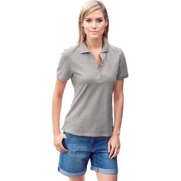 Poloshirt Heine "Poloshirt", Damen, Gr. 48, grau (grau, melange), 90% Baumwolle, 5% Viskose, 5% Elasthan, unifarben, Shirts Poloshirt