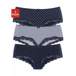 Panty Lascana, Damen, Gr. 40/42, blau (marine, gepunktet, gestreift, uni), Jersey, Obermaterial: 95% Baumwolle, 5% Elasthan. Spitze: 87% Polyamid, 13% Elasthan, gepunktet, gestreift, unifarben, k&ouml;rpernah, Unterhosen Panty, aus elastischer Baumwolle mit zarter Spitze, Topseller
