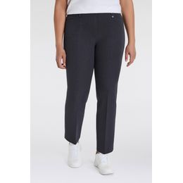 Stoffhose KjBRAND "Hose Bea in Bi-Stretch Kammgarnoptik mit B&uuml;gelfalte", Damen, Gr. 50, N-Gr, grau (anthrazit), Web, Obermaterial: 63% Polyester, 35% Viskose, 2% Elasthan, unifarben, weit, unten schmal normal, Hosen Stoffhose, Sommerhose, ideal f&uuml;r kr&auml;ftige Oberschenkel