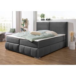 Boxspringbett Home Affaire "Wehma", grau (schiefer), B:190cm L:233cm, Struktur fein (100% Polyester), Komplettbetten, Boxspringbett, inkl. Topper in 3 verschiedenen Matratzen, auch in Samtstoff