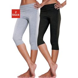 Caprileggings Vivance ACTIVE, Damen, Gr. 52/54, N-Gr, grau (1x hellgrau, meliert, 1x schwarz), Single Jersey, Graumeliert (Obermaterial): 60% Baumwolle, 35% Polyester, 5% Elasthan. Obermaterial: 95% Baumwolle, 5% Elasthan, meliert, unifarben, Basic, eng 3/4-L&auml;nge, Hosen Caprileggings, mit Gummibund, Loungewear