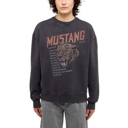 Sweatshirt Mustang "Style Salida", Damen, Gr. S, schwarz (jet schwarz), Sweatware, Obermaterial: 100% Baumwolle, bedruckt, oversize taillenbedeckt, Rundhals, Rippb&uuml;ndchen, Sweatshirts Sweatshirt, mit Frontprint