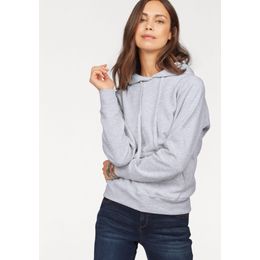 Kapuzensweatshirt Fruit of the Loom "Classic hooded Sweat Lady-Fit", Damen, Gr. L (40), grau (grau, meliert), Sweatware, Obermaterial: 80% Baumwolle, 20% Polyester, meliert, figurumspielend h&uuml;ftlang, Rundhals, B&uuml;ndchen, Sweatshirts Kapuzensweatshirt, mit K&auml;ngurutaschen
