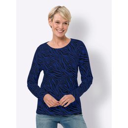 Langarmshirt Classic Basics "Langarm-Shirt", Damen, Gr. 50, blau (royalblau, schwarz, bedruckt), 100% Baumwolle, bedruckt, gemustert, Rundhals, Shirts Langarmshirt