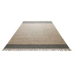 Teppich GREEN LOOOP "Viktor GL-82303", braun (anthrazit braun,anthrazit braun), B:130cm H:4mm L:190cm, Jute, Teppiche, Teppich, Naturfaser Teppich aus 80% Jute 20% Baumwolle, mit Fransen, Wohnzimmer