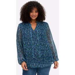 Langarmbluse sheego by Joe Browns, Damen, Gr. 46, tiefblau, bedruckt, 98% Polyester, 2% metallisierte Fasern, bedruckt, gemustert, mehrfarbig, Blusen Langarmbluse