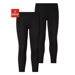H.I.S. Leggings H.I.S, M&auml;dchen, Gr. 104/110, N-Gr, schwarz, Single Jersey, Obermaterial: 95% Baumwolle, 5% Elasthan, unifarben, Basic, bequem lang, Hosen Leggings, Basic im Doppelpack