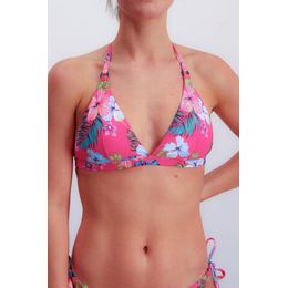 JOOP! Triangel-Bikini-Top JOOP JEANS "JEANS HIBISCUS", Damen, Gr. 42, Cup A, pink (pink aop), Microfaser, Obermaterial: 83% Polyamid, 17% Elasthan, Bikini-Oberteile Triangel-Bikini-Top, Floraler Print, Logo-Details, wattierte Cups