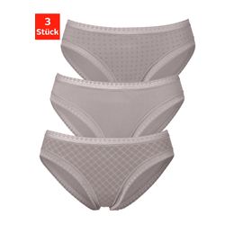 Bikinislip Lascana, Damen, Gr. 40/42, grau (taupe), Jersey, Obermaterial: 95% Baumwolle, 5% Elasthan. Spitze: 90% Polyamid, 10% Elasthan, bedruckt, unifarben, k&ouml;rpernah, Unterhosen Bikinislip, aus elastischer Baumwolle mit weicher Spitze, Topseller