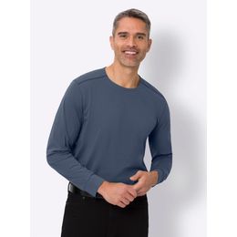 Rundhalsshirt CLASSIC "Langarm-Shirt", Herren, Gr. 52/54, blau (rauchblau), 100% Baumwolle, unifarben, Rundhals, Shirts Rundhalsshirt