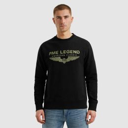 PME-Legend Sweatshirt PME LEGEND "Crewneck soft terry with logo", Damen, Gr. XXL, schwarz, Sweatware, Obermaterial: 100% Baumwolle, bestickt, regular fit normal, Rundhals, Rippb&uuml;ndchen, Sweatshirts Sweatshirt, mit Logo Stickerei