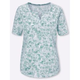 Kurzarmshirt Classic Basics "Shirt", Damen, Gr. 46, gr&uuml;n (kalkmint, mint, bedruckt), 100% Baumwolle, gemustert, mehrfarbig, V-Ausschnitt, Shirts Kurzarmshirt