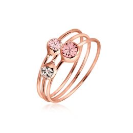 Ring-Set Elli "Ring Set Kristalle Rose 925 Sterling Silber Ros&eacute;-vergoldet" Gr. 56, rosa, Fingerringe, Damen, 56,mit Stein, Silber 925 (Sterlingsilber), 4mm, Ring-Set