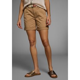 Shorts DELMAO, Damen, Gr. 34 (XS), N-Gr, braun (camel), Web, Obermaterial: 98% Baumwolle, 2% Elasthan, unifarben, regular fit kurz, Hosen Shorts, in trendiger Turn-up Form