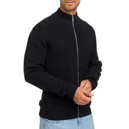 Strickjacke INDICODE "INEmil Cardigan", Herren, Gr. L, schwarz, Strick, Obermaterial: 60% Polyester, 40% Baumwolle, unifarben, regular fit h&uuml;ftbedeckend, hoch geschlossener Ausschnitt, Strickb&uuml;ndchen, Strickjacken Strickjacke
