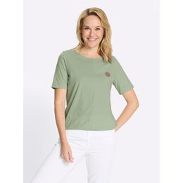 Kurzarmshirt Classic Basics "Kurzarm-Shirt", Damen, Gr. 42, eucalyptus, 100% Baumwolle, unifarben, Rundhals, Shirts Kurzarmshirt