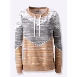 Sweatshirt Casual Looks, Damen, Gr. 48, braun (camel, ecru), 100% Baumwolle, gemustert, mehrfarbig, Rundhals, Sweatshirts Sweatshirt