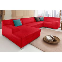 Wohnlandschaft DOMO collection "Amando in vielen Bezugsvarianten, auch in Leder, komfortabel, U-Form", rot, B:332cm H:74cm T:182cm, PRIMABELLE-Microfaser aus 100% Polyester;SOFTLUX-Kunstleder;Strukturstoff aus 90% Polyester und 10% Polyacryl;NaturLEDER - echtes Rindsleder, Sofas, Wohnlandschaft, wahlweise mit Bettfunktion, fester Sitzkomfort, frei im Raum stellbar