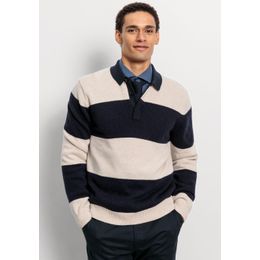 Polokragenpullover OLYMP "OLYMP Strick Casual", Herren, Gr. XL, wei&szlig; (off), Strick, Obermaterial: 45% Wolle, 43% Baumwolle, 12% Polyamid, gestreift, regular fit, Rippb&uuml;ndchen, Pullover Polokragenpullover