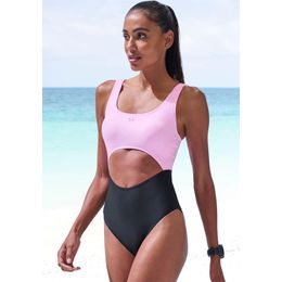 active by Lascana Badeanzug LASCANA ACTIVE, Damen, Gr. 40, N-Gr, schwarz (schwarz, rosa), Recycling-Polyamid, Xtra Life LYCRA, Colorblocking, Badeanz&uuml;ge Badeanzug, mit modischem Cut-Out