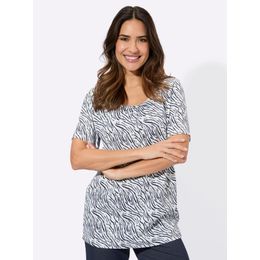 Kurzarmshirt "Freizeitshirt", Damen, Gr. 48, ecru, taubenblau, bedruckt, 100% Baumwolle, gemustert, mehrfarbig, Rundhals, Shirts Kurzarmshirt