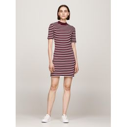Shirtkleid Tommy Hilfiger "SLIM CODY MOCK-NK DRESS", Damen, Gr. S (36), N-Gr, rot (breton stp deep rouge, ecru), Jersey, Obermaterial: 100% Baumwolle, gestreift, slim fit, Kleider Shirtkleid, mit Mock-neck