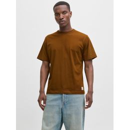 Jack & Jones Rundhalsshirt JACK & JONES "JJEDOVER TEE SS CREW NECK", Herren, Gr. XS, braun (monks robe), Single Jersey, Obermaterial: 100% Baumwolle, unifarben, relaxed fit normal, Rundhals, Shirts Rundhalsshirt