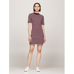 Shirtkleid Tommy Hilfiger "SLIM CODY MOCK-NK DRESS", Damen, Gr. XS (34), N-Gr, rot (breton stp deep rouge, ecru), Jersey, Obermaterial: 100% Baumwolle, gestreift, slim fit, Kleider Shirtkleid, mit Mock-neck