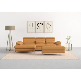 Sit & More Ecksofa SIT & MORE "Cabrio L-Form, B: 295 cm, mit Sitztiefen-, Arm- & Kopfteilverstellung", gelb (curry), B:295cm H:87cm T:180cm, Sofas, Ecksofa, 2 Nierenkissen, Federkern, optional Bettfunktion und Stauraum