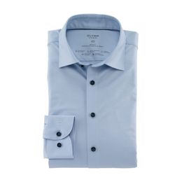 Businesshemd OLYMP "Level Five body fit Jerseyshirt", Herren, Gr. 43, N-Gr, blau (hellblau), Web, Obermaterial: 92% Baumwolle, 8% Elasthan, schmal, Hemden Businesshemd, in Jersey Qualit&auml;t
