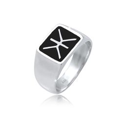 Siegelring Kuzzoi "Ring Herren Siegelring Emaille Logo Basic 925 Silber" Gr. 60, silber, Fingerringe, Herren, 60, ohne Stein, Silber 925 (Sterlingsilber), 13mm, Siegelring