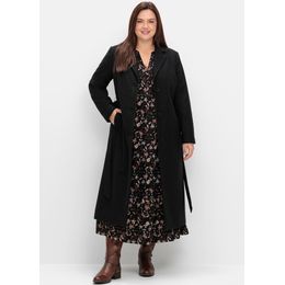 Wollmantel sheego, Damen, Gr. 40, schwarz, 90% Polyester, 10% Wolle, Taschenfutter:100% Polyester, unifarben, unifarben mit Farbeinsatz, unifarben mit Farbeins&auml;tzen, M&auml;ntel Wollmantel