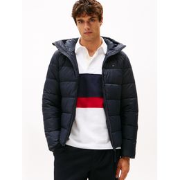 Steppjacke Tommy Hilfiger "MID WEIGHT HOODED JACKET", Herren, Gr. 3XL, blau (desert sky), Web, Obermaterial: 100% Polyamid, unifarben, regular fit normal, Rundhals, eingesetzt gerader Abschluss, Jacken Steppjacke, Winterjacke, &Uuml;bergangsjacke