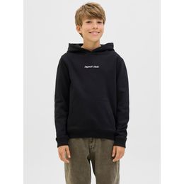Jack & Jones Kapuzensweatshirt JACK & JONES JUNIOR "JORNORREBRO EMB SWEAT HOOD NOOS JNR", Jungen, Gr. 164, schwarz, angeraute Sweatware, Obermaterial: 89% Baumwolle, 11% Polyester, unifarben, relaxed fit normal, ohne Ausschnitt, Rippb&uuml;ndchen, Sweatshirts Kapuzensweatshirt