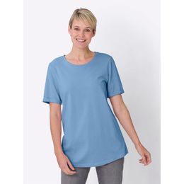 Longshirt Classic Basics "Longshirt", Damen, Gr. 38, blau (himmelblau), 100% Baumwolle, unifarben, Rundhals, Shirts Longshirt