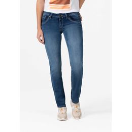 Slim-fit-Jeans Timezone "Slim TahilaTZ", Damen, Gr. 28, L&auml;nge 30, blau, 83% Baumwolle 15% Polyester 2% Elastan, Jeans Slim-fit-Jeans