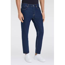 Tapered-fit-Jeans HUGO BLUE "Brody", Herren, Gr. 34, L&auml;nge 32, blau (medium blau420), Denim/Jeans, Obermaterial: 99% Baumwolle, 1% Elasthan, unifarben, gerade, unten schmal lang, Jeans Tapered-fit-Jeans, mit Stone-washed-Finish