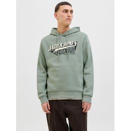 Jack & Jones Kapuzensweatshirt JACK & JONES "JJELOGO SWEAT HOOD 2 COL 25/26 NOOS", Herren, Gr. S, gr&uuml;n (iceberg gr&uuml;n), angeraute Sweatware, Obermaterial: 70% Baumwolle, 30% Polyester, bedruckt, regular fit normal, Rundhals, Rippb&uuml;ndchen, Sweatshirts Kapuzensweatshirt, mit stylischem Print