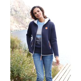 Strickfleecejacke Casual Looks, Damen, Gr. 48, blau (marine), 100% Polyester, meliert, unifarben, Jacken Strickfleecejacke